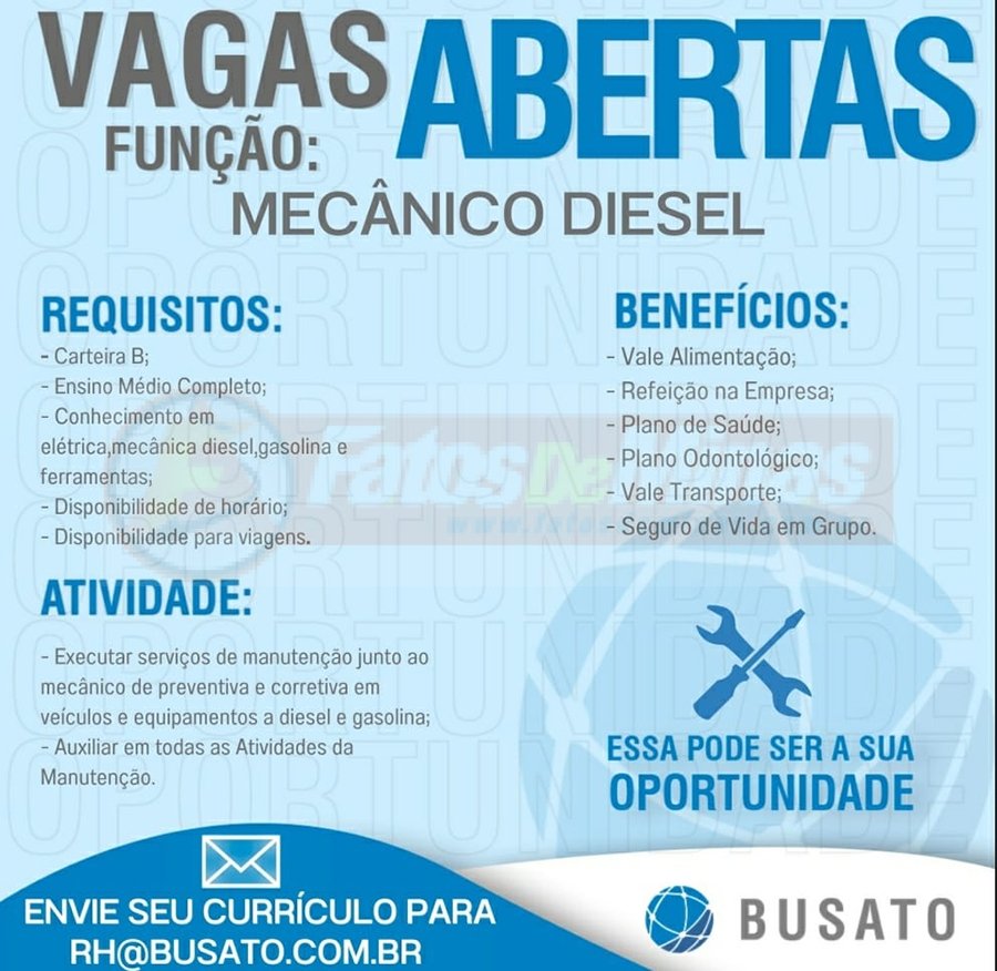 OPORTUNIDADE - Confira as vagas de emprego da Busato Transportes para ...